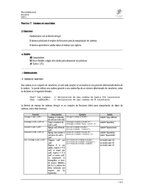 Funciones De La Libreria String Pdf Pdf Codificación De Caracteres