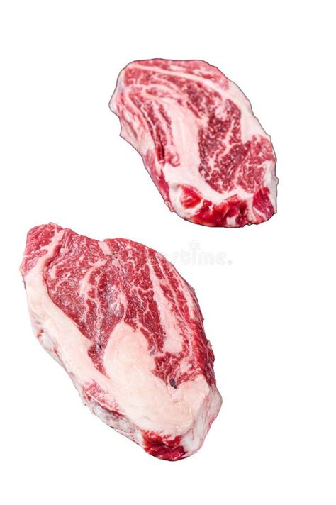 Raw Chuck Eye Roll Steaks Premium Beef Meat On A Butcher Board