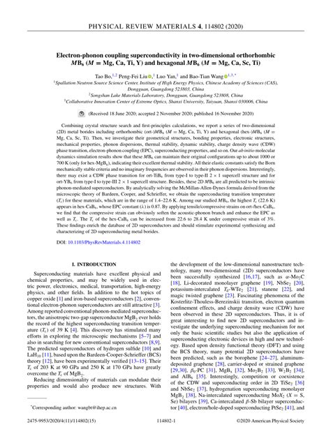 Pdf Electron Phonon Coupling Superconductivity In Two Dimensional Orthorhombic Mb 6 M Mg