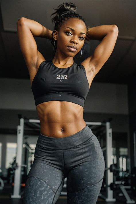 Woman In Dark Gray Yoga Pants And Sports Top In The Fitness Gym Working