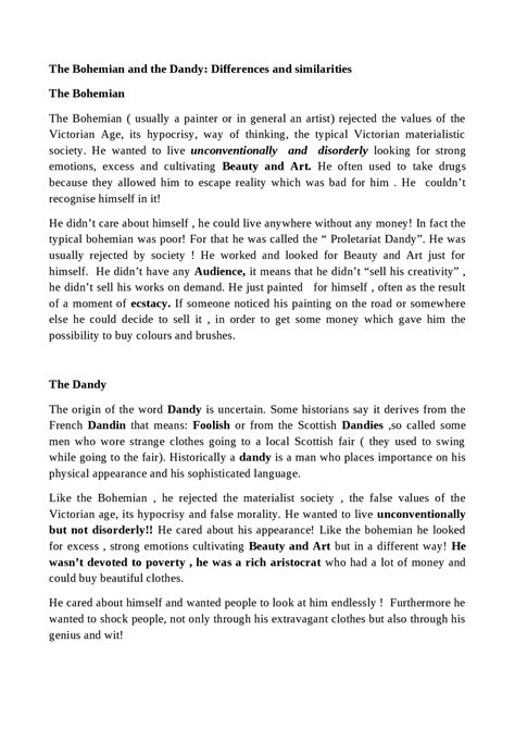 Appunti Su Bohemian E Dandy Oscar Wilde Appunti Di Inglese Docsity