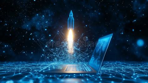 Digital Rocket Launch Startup Technology Innovation Success Business Future Data Blue Space