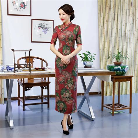 Vintage Women Elegant Cheongsam Mandarin Collar Chinese Dress Autumn