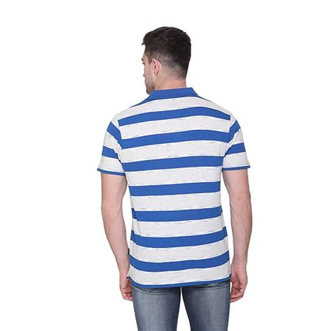Buy Blue With White Line Customized Polo T Shirt For Men With Pocket