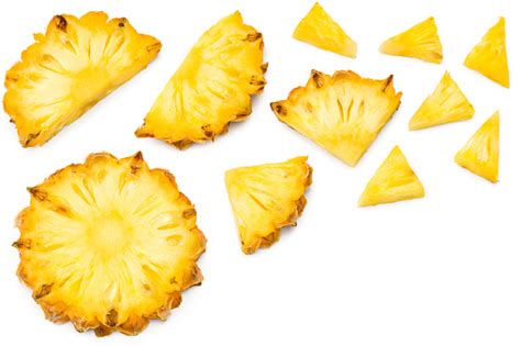 흰색 배경에 고립 된 슬라이스 파인애플 이국적인 과일 클리핑 경로입니다 맨 위 보기 감귤류 과일에 대한 스톡 사진 및 기타 이미지 감귤류 과일 과육 과일 Istock