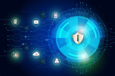 추상적인 기술 보안 디지털 데이터 및 보안 글로벌 네트워크 배경 벡터 일러스트 레이 션에 방패 아이콘 개념에 대한 스톡 벡터 아트 및 기타 이미지 Istock