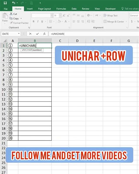 Unichar Function Excel Excelshorts Exceltutorial Youtubeshorts