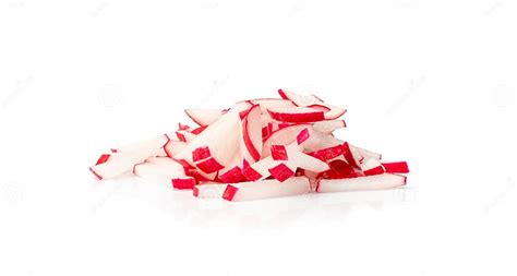 Chopped Radish Roots Isolated Red Root Cuts Diced Red Radishes Pile