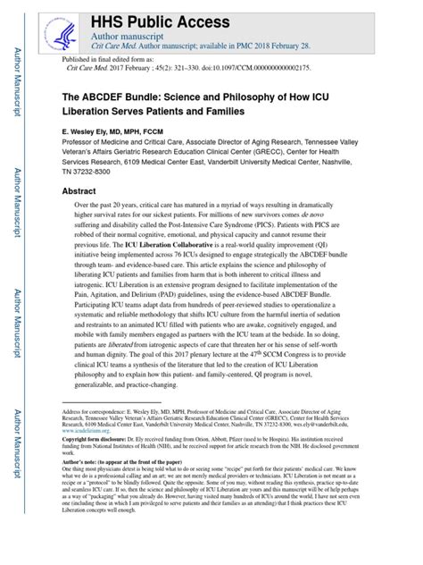 Abcdef Bundle 2017 Pdf Intensive Care Unit Intensive Care Medicine