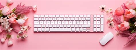 Pink Banner With Office Computer Keyboard Writing Supplies Technical