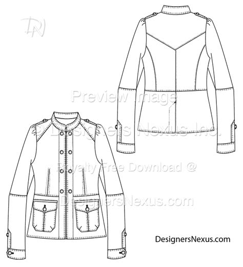 Flat Fashion Sketches Blazer Template 017 Designers Nexus