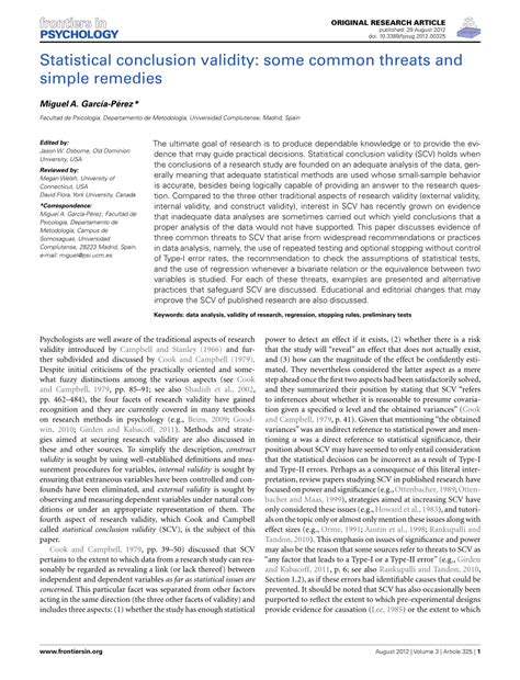 Pdf Statistical Conclusion Validity Some Common Threats And Simple Remedies