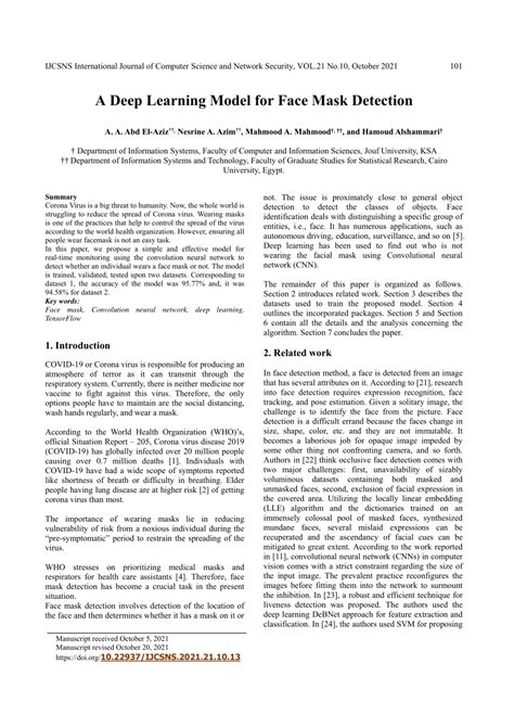 Pdf A Deep Learning Model For Face Mask Detection