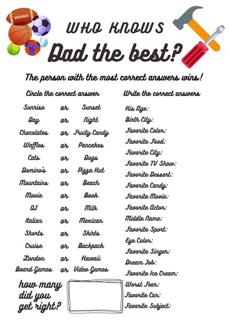 Father S Day Game Activity Quiz Who Knows Dad Best Quiz Game Fun Party Activity Get To Know You