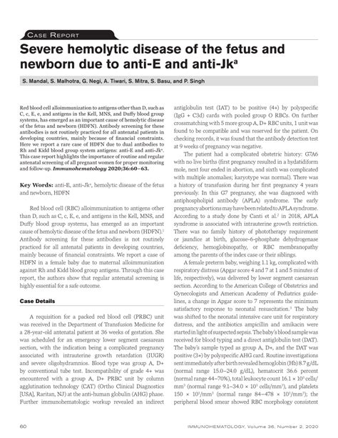 Pdf Severe Hemolytic Disease Of The Fetus And Newborn Due To Anti E And Anti Jka