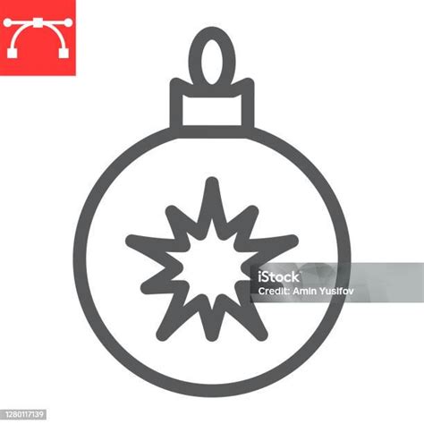 크리스마스 트리 볼 라인 아이콘 메리 크리스마스와 크리스마스 크리스마스 Bauble 기호 벡터 그래픽 편집 스트로크 선형 아이콘 Eps 10 12월에 대한 스톡 벡터 아트