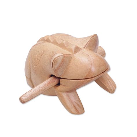 Hand Carved Balinese Toad Suar Wood Percussion Instrument Croaking