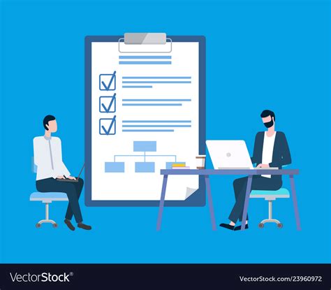List With Check Marks On Notepad Businessmen Vector Image