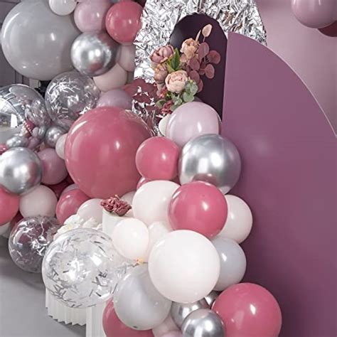 Partywoo 140 Pcs Dusty Pink Balloon Garland Silver 4d Balloons Dusty