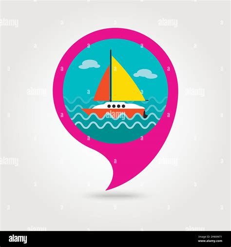 Boat With A Sail Vector Pin Map Icon Marine Map Pointer Summer Map