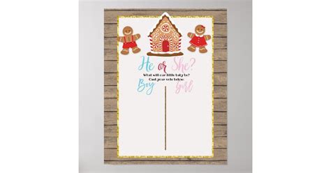 Gingerbread Rustic Wood Gender Reveal Voting Board Poster Zazzle
