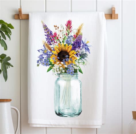 Wildflower Tea Towel Sunflower Kitchen Towel Wildflower Flour Sack
