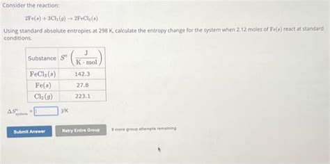 Solved Consider The Reaction 2fe S 3cl2 G →2fecl3 S Using