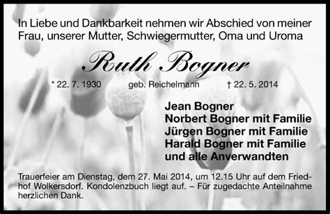Traueranzeigen Von Ruth Bogner Trauer Nn De