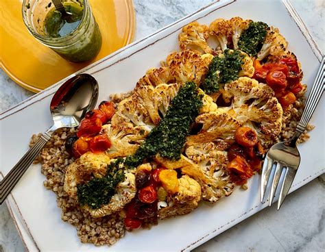 Smoky Roasted Cauliflower Steaks With Chimichurri Sauce Larchmont