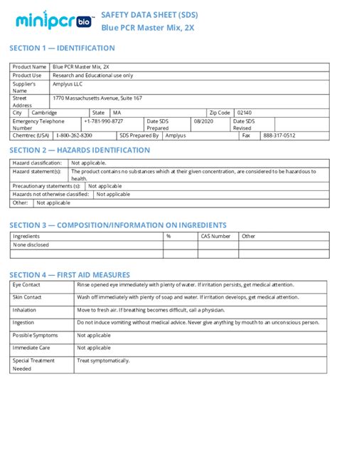 Fillable Online Safety Data Sheet Sds Blue Pcr Master Mix 2x Fax Email Print Pdffiller