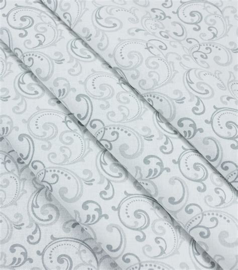 Keepsake Calico Cotton Fabric White And Silver Dots And Scrolls Joann