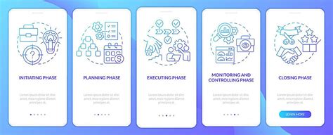 Blue Gradient Mobile App Screen Representing Phases Of Project Management Onboarding Vector