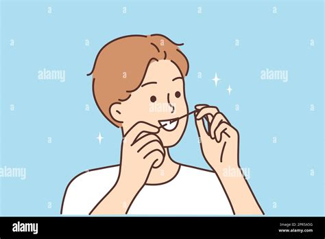 Young Man Cleaning Teeth With Dental Floss Stock Vector Image And Art Alamy