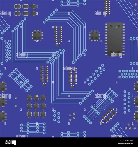 Microchip Seamless Pattern Background Blue Vector Illustration Stock