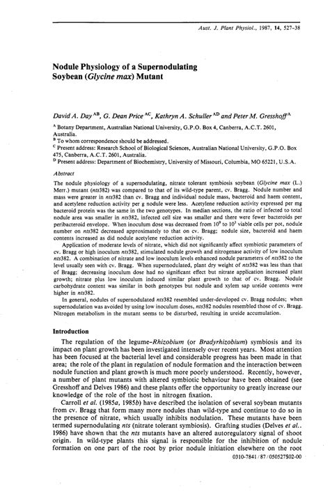 Pdf Nodule Physiology Of A Supernodulating Soybean