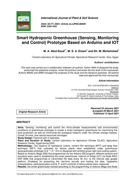Pdf Smart Hydroponic Greenhouse Sensing Monitoring And Control