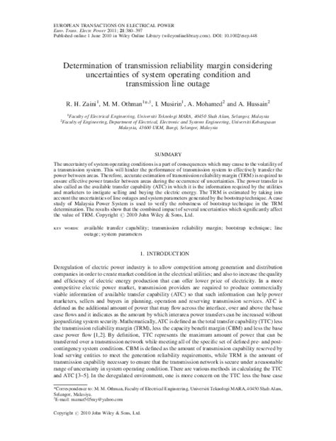 Pdf Determination Of Transmission Reliability Margin Using Parametric