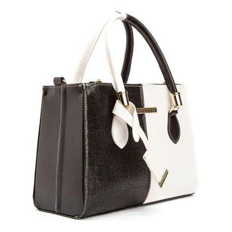 Bolsa Feminina Transversal Lorena Preta E Branca Ombro Média Preto