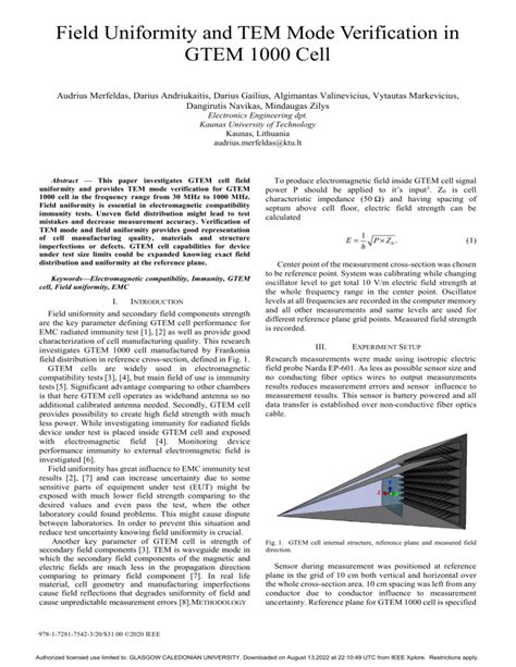Gtem Cell Field Uniformity And Tem Mode Verification