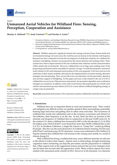 PDF Unmanned Aerial Vehicles For Wildland Fires Sensing Perception