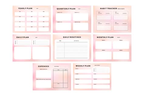 Pink Gradient Planner And Notepad Template Graphic By Artflorara