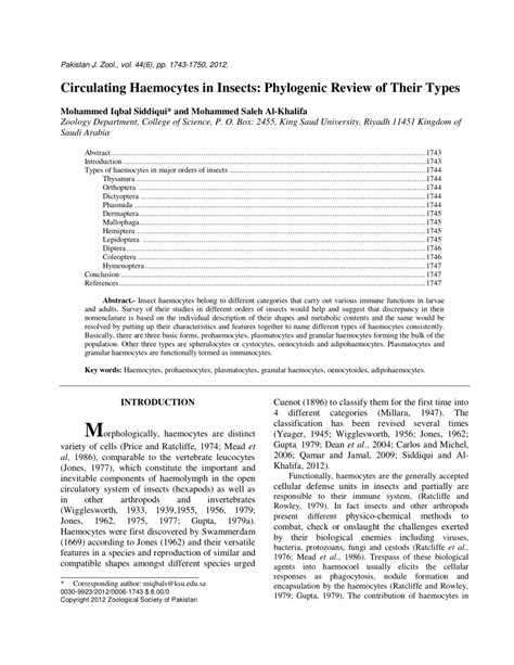 Pdf Circulating Haemocytes In Insects Phylogenic Review Of Their Types