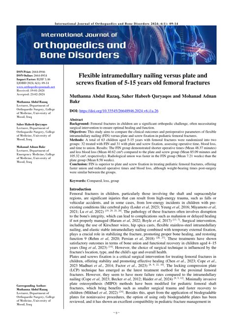 Pdf Flexible Intramedullary Nailing Versus Plate And Screws Fixation Of 5 15 Years Old Femoral