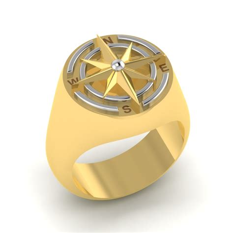 Stunning Compass Signet Gold Ring