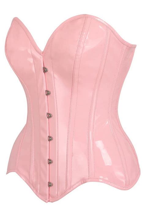 Plus Size Top Drawer Light Pink Patent Leather Overbust Corset Spicy