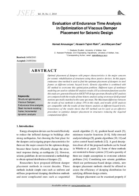 Pdf Evaluation Of Endurance Time Analysis In Optimization Of Viscous Damper Placement For