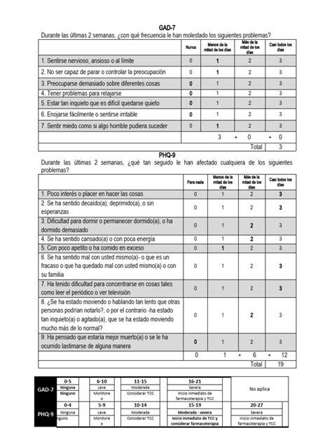 Evaluación De Ansiedad Y Depresión Gad 7 Y Phq 9 Pdf
