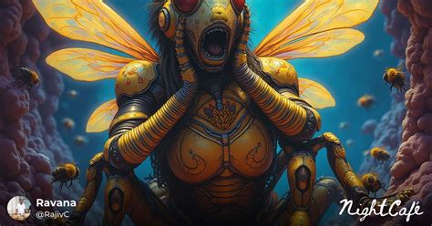 Futuristic Queen Bee Yawning In Surreal Beehive Ai Art