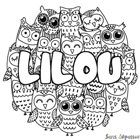 Coloriage Prénom Lilou Décor Chouettes Sans Dépasser