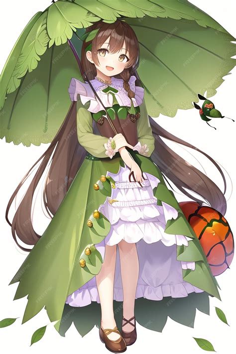 Premium Ai Image A Girl With A Green Dress And An Umbrella That Says
